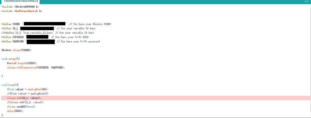 [SOLVED] Some problems with the example UbidaotsSaveValueWithID - IoT Devices - Ubidots Community